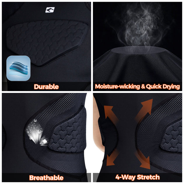 COOLOMG Youth Football Padded Shirt Chest Rib Protector With Shoulder ...